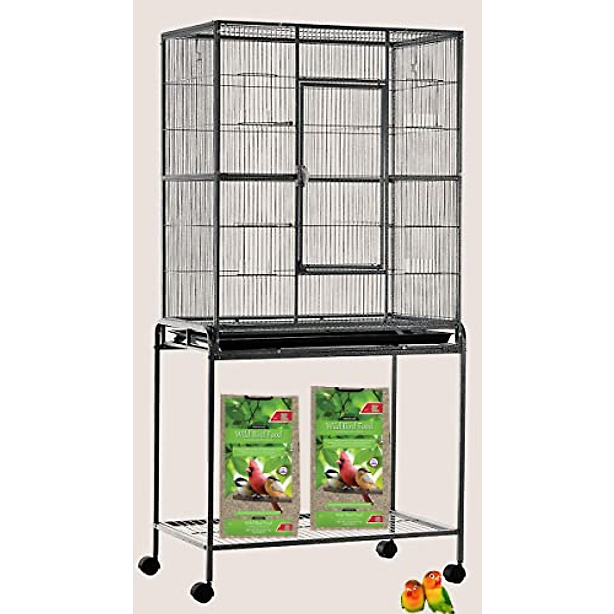 54" Pet Products Large Wrought Iron Breeding Bird Flight Cage Side Nesting Doors with Removable Rolling Stand