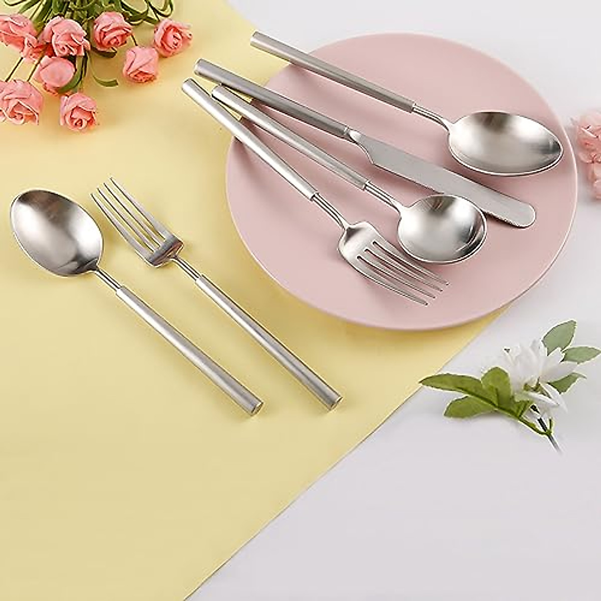 Unique Silverware Set 8/10 Stainless Steel Flatware Gold Cutlery Tableware Utensil Set Knives Forks Spoons,Mirror Polished Dinnerware Sets for Party Kitchen Small business 24-piece for 6