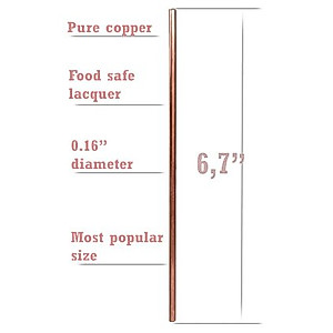 Copper straws - 100% copper drinking straws set of 4 - standard size 6.7" (17 cm) - Best size for your Moscow Mule copper mug - pure premium copper with food safe lacquer to keep the shine.