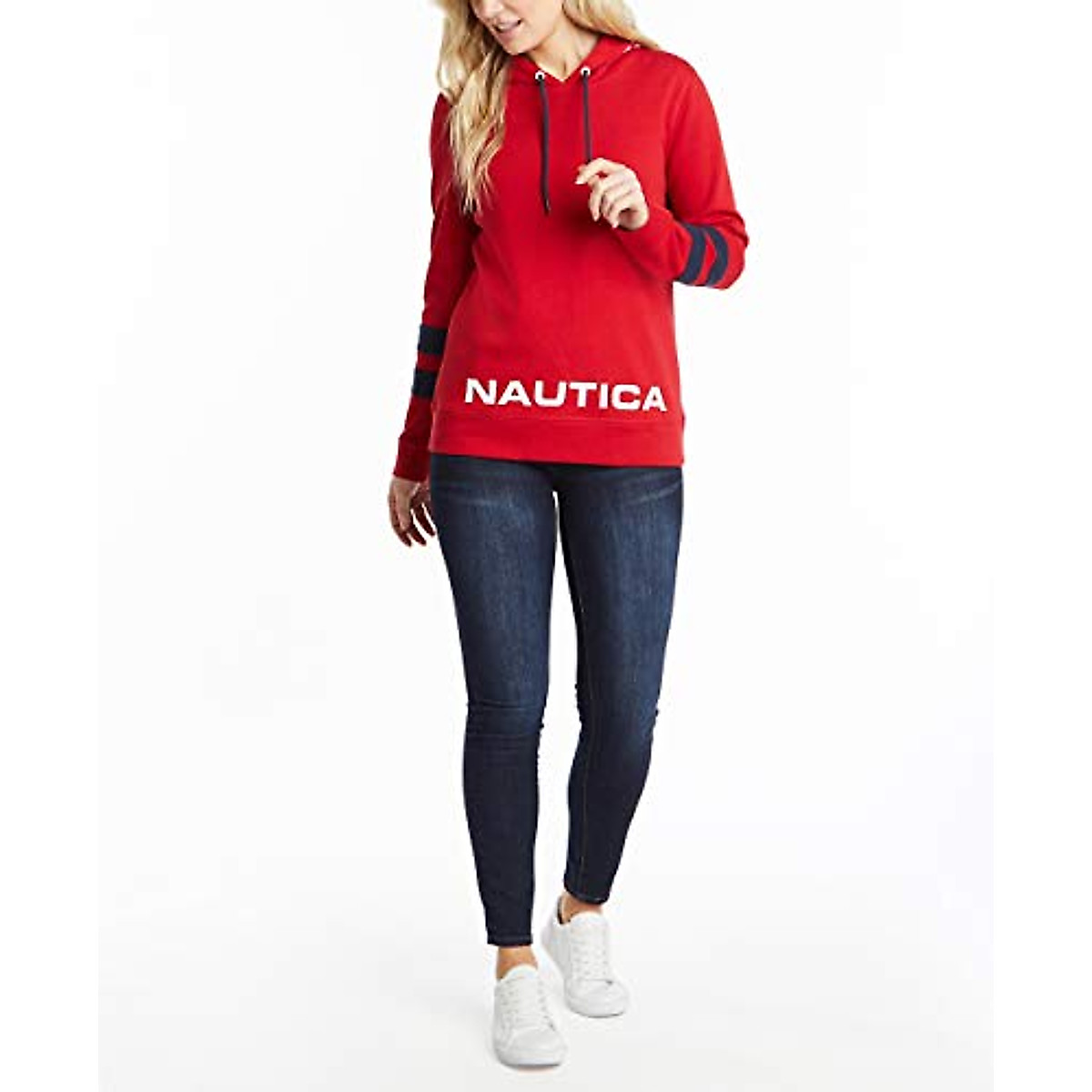 Nautica Women's Classic Supersoft 100% Cotton Pullover Hoodie, Red, Medium