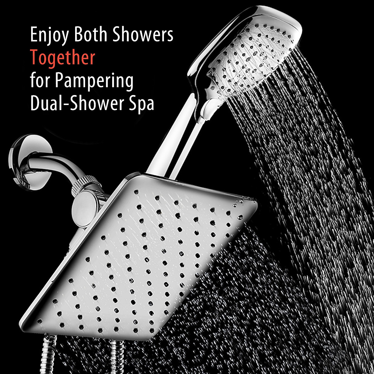 HotelSpa 10.5-in Rain Shower Head/Handheld Combo. Convenient Push-Button Flow Control Button for easy one-handed operation. Switch flow settings with the same hand! Low-Reach Bracket included