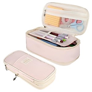 KISREL Pencil Case, Large Zipper Pencil Pouch, Big Capacity Pencil Case with Compartments，Cute Pencil Pouch for Kids, Teenagers, Boys, Girls, Adults (Pink)