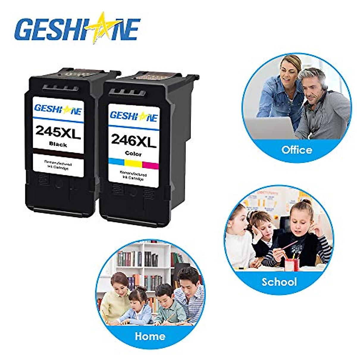 GESHINE 245 XL Remanufactured Ink Cartridge Replacement for Canon PG-245XL CL-246XL High Yield Used for Pixma MX492 TR4520 TS3120 MG2420 MG2522 MX490 MG2920 MG2922 Printer(1 Black, 1 Tri-Color)