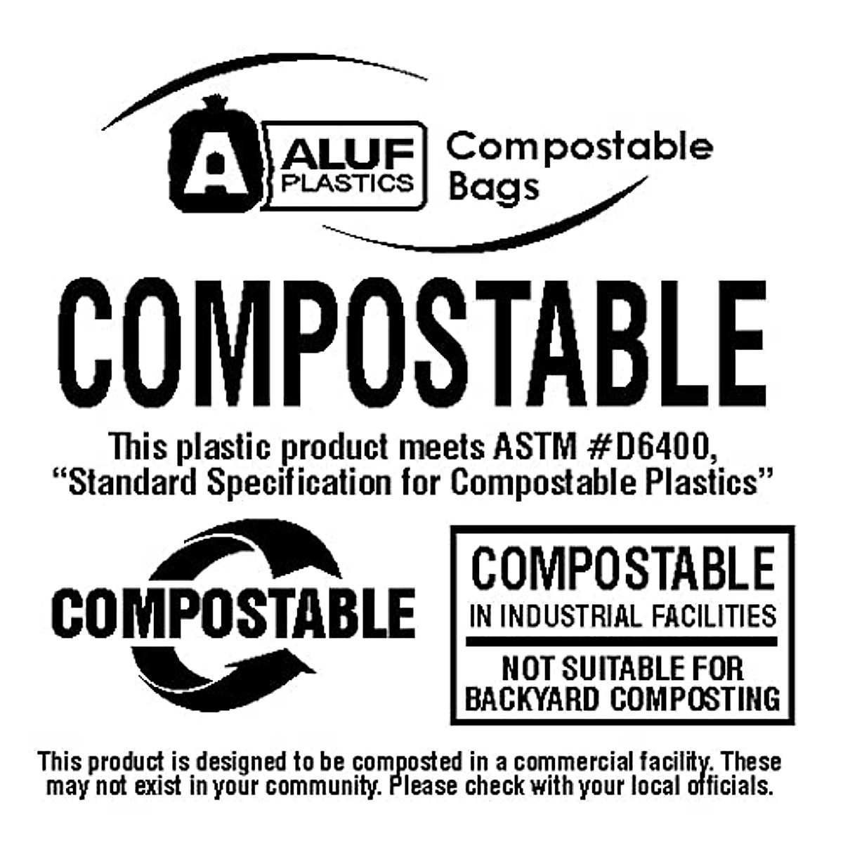 Aluf Plastics Biodegradable Compost Bags - 56 Gallon (40ct) ATSM #D6400 Approved - 100% Biodegradable for Industrial and Commercial Composting