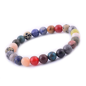 Natural Stone Beads 200pcs Mixed 8mm Round Genuine Real Stone Beading Loose Gemstone Hole Size 1mm DIY Charm Smooth Beads for Bracelet Necklace Earrings Jewelry Making (Stone Beads Mix 200pcs)