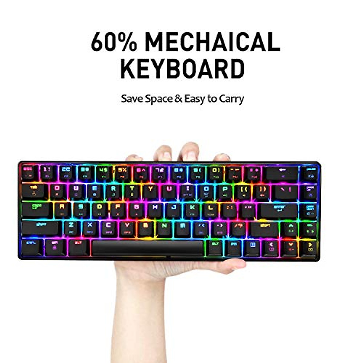 LexonElec 60% Mechanical Gaming Keyboard and Mouse Combo with Mouse Bungee Mouse Pad,Mini 68 Keys Wired Type C 18 Backlit Effects,Lightweight RGB 6400DPI Honeycomb Mice(Black/Blue Switch)