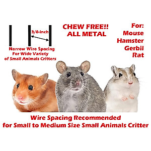 3 Levels Easy Foldable Chew-Proof Metal Small Animal Travel Carrier Cage Ferret Chinchilla Hamster Suger Glider Gerbil Rats Mouse Mice Guinea Pig Rodent Degu Dagus, Tight 3/8-Inch Bar Spacing