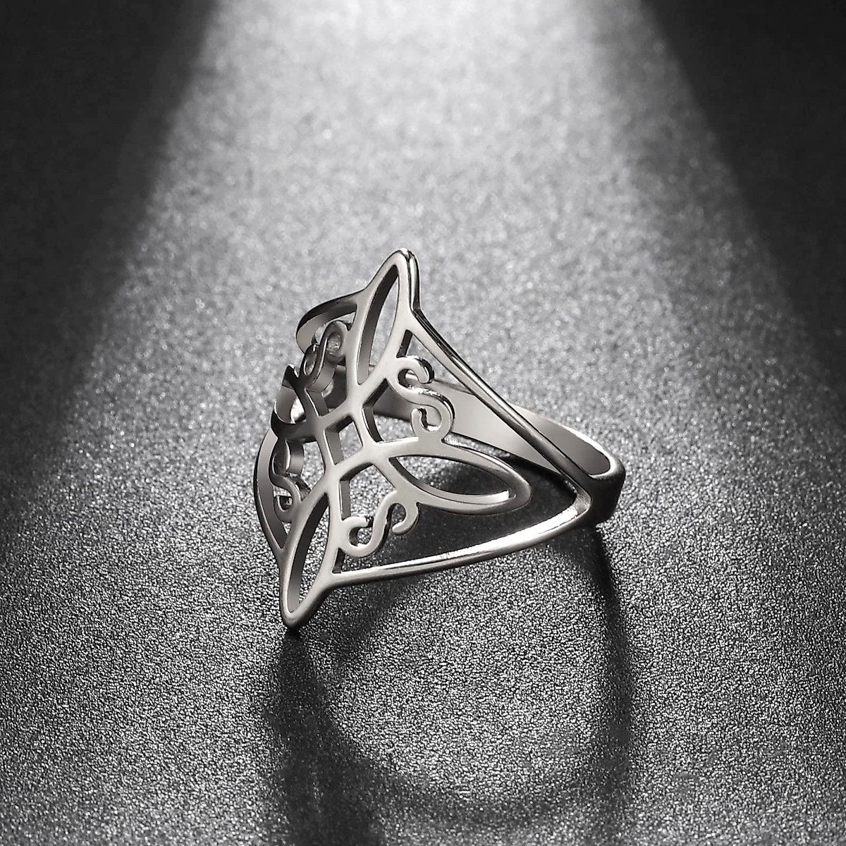 TEAMER Witches Knot Ring Stainless Steel Witchcraft Celtic Amulet Ring Geometric Celtic Knot Ring Vintage Jewelry For Women (8, Style 2 -Silver)