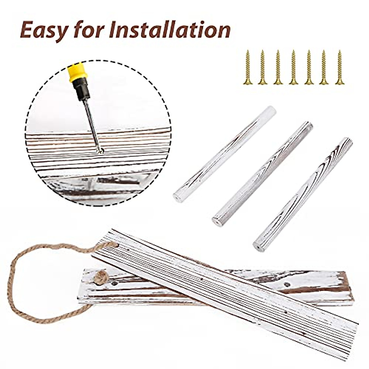 3-Tier Wood Tower Ladder Rack with Rope, Hanging Wooden Blanket Storage Organizer for Bathroom, Small Farmhouse Storage Shelf Rustic and Decorative