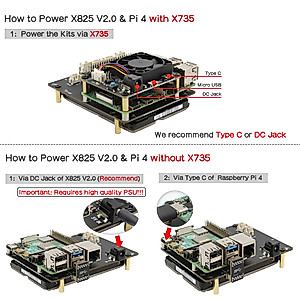 Geekworm X825 V2.0 2.5 inch SATA HDD/SSD Board + X735 Power Management Board + Metal Case with Power Switch and Cooling Fan + DC 12V 5A PSU Kit for Raspberry Pi 4 (Not Include Raspberry Pi 4)
