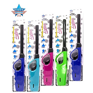Elite Brands USA Long Lighters Pack, 5 Pack of Butane Refillable Fire Lighters, Ideal as Multipurpose Utility Lighters BBQ Lighters Grill Lighters Kitchen Lighters,Multilor,Large