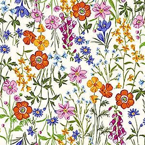 Texco Inc Wool Dobby 100% Polyester Small Flowers/No Stretch Prints Woven Decoration Apparel Home/DIY Fabric, Ivory Orangeade 5 Yards