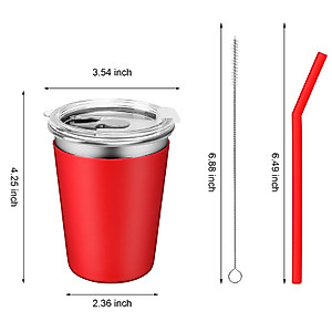 Rommeka Straw Cups For Kids, 12oz Stainless Steel Toddler Cups with Straws and Lids, Unbreakable Spill Proof Cups for Kids, Fits Most Cup Holders and Dishwasher Safe, 6 Pack