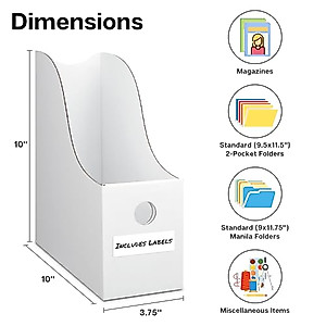 Dunwell White Magazine File Holder (6 Pack) - Sturdy Cardboard Magazine Holder, Vertical File Folder Holder, Magazine Holder for Desk, Office or Classroom Book Organizer, Paper Book Bins