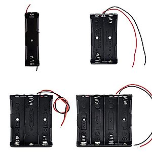 Aokin 4pcs 18650 Battery Holder Bundle with Wire 18650 Battery Holder Case 3.7V, 1/2/3/4 x 3.7V Series DIY Battery Storage Boxes, 1/2/3/4 Slots Black Plastic Batteries Case for 18650 Battery