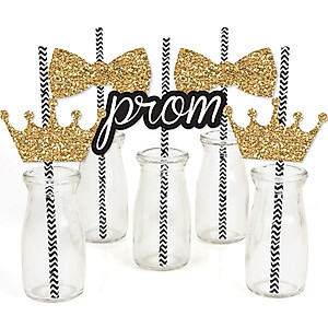 Prom - Paper Straw Decor - Prom Night Striped Decorative Straws - Set of 24