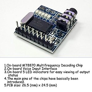 KOOBOOK 5Pcs MT8870 DTMF Voice Decoder Decoding Module Telephone/Audio Decoder Speech Module for Arduino