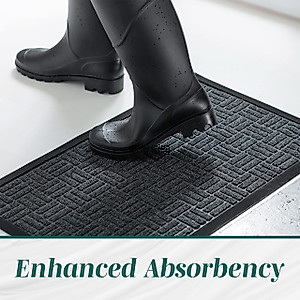 HOMWE Front Door Mats, 2 Pc Set, 29.5 x 17, All Weather Entry and Back Yard, Indoor and Outdoor Safe, Slip Resistant Rubber Backing, Absorbent and Waterproof, Dirt Trapping Rugs for Entryway