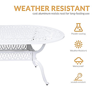 W WARMHOL 9-Piece Patio Dining Set, Outdoor Patio Table and Chair Set of 84” Oval Cast Aluminum Dining Table with Umbrella Hole and 8 Outdoor Dining Cushion Chairs, Patio Funiture Set, White