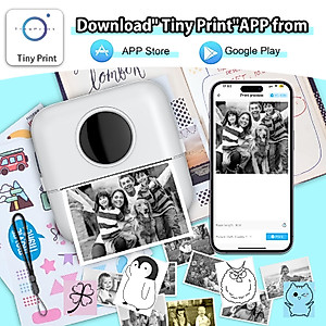 HuiJuKeJi Mini Inkless Printer for iOS&Android with Hard Protection Portable Storage Case,Bluetooth Thermal Pocket Printer with 11 Rolls of Thermal Paper＆Sticker to Print Photo Receipt