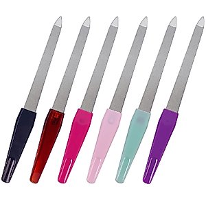 Metal Nail File (6 Pcs), Nail Files for Natural Nails Made of Stainless Steel, Sword Fingernail Files with Sharp Pointed Tip Non Slip Handle, Diamond Finger Nail Filers for Women Sapphire Grit