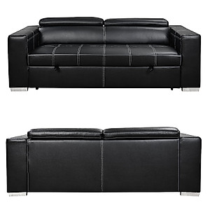 ChicFurnit Sofa Bed,Convertible Sleeper Loveseat with Pull Out Bed,88'' Faux Leather Upholstered Couch Bed with Adjustable Head Pillow and a Comfortable Waist Pillow for Living Room,Bedroom,Black