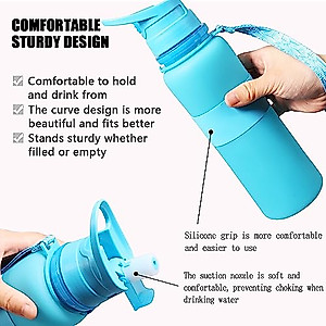 CAMPWOLF Collapsible Water Bottle,Reusable Leakproof Silicone Foldable Water Bottles for Travel Sports Gym Camping Hiking, BPA Free, 22 oz (BLUE)