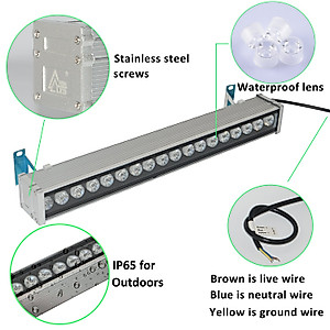 RSN LED 18W Wall Washer Light, 19.7in Linear Strip Light, Super Bright 1800Lm in Brightness, 120V LED Light Bar 3000k Warm White,IP65 Waterproof for Landscape, Church, Ads, Yard, Garden