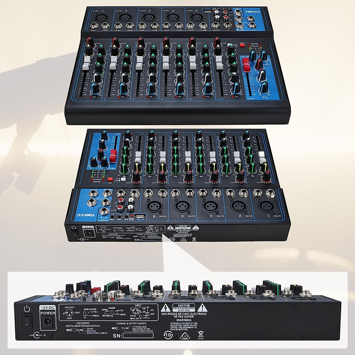 4/7 Channel Professional Powered Mixer Power Mixing Live Studio Audio Sound DJ-Mixer Mixing Console with USB slot (7 Channel)