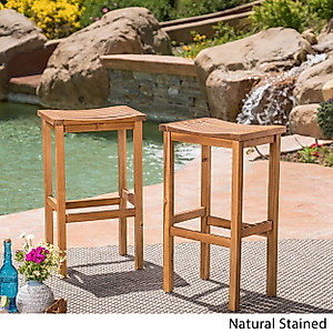 Christopher Knight Home Caribbean Outdoor 30" Acacia Wood Barstools, 2-Pcs Set, Natural Stained