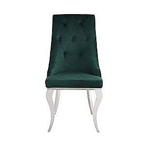 Acme Furniture Dekel Side Chair (Set-2) in Green Fabric and Stainless Steel