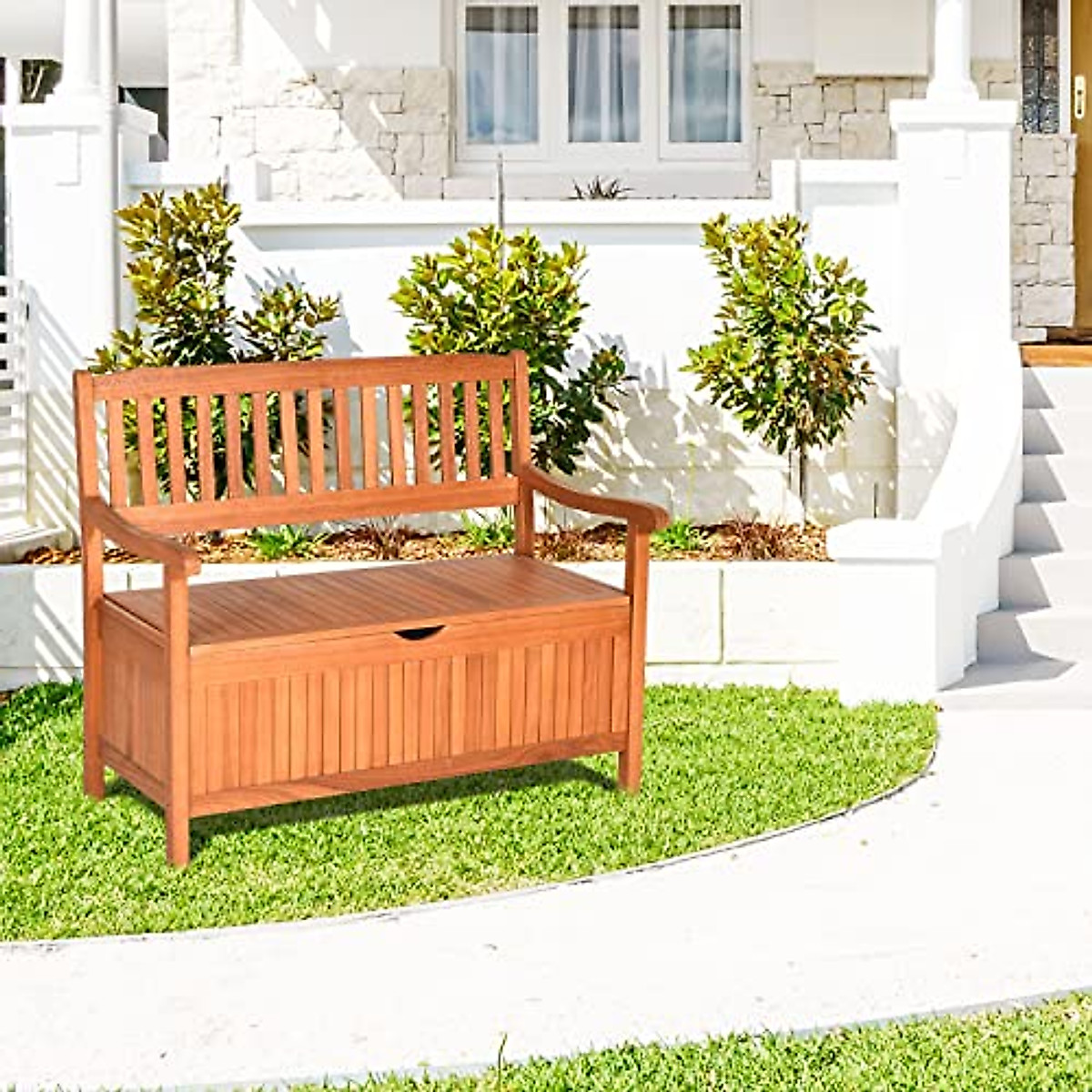 Giantex Outdoor Storage Bench - Durable Eucalyptus Patio Seating