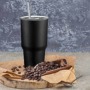 YOUKE OLA 8 Pack Insulated Tumbler with Lids and Straws Bulk Stainless Steel Double Wall Vacuum Insulated Coffee Travel Tumbler for DIY Gift (Black, 30oz)