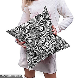 Lunarable Zebra Fabric by The Yard, Savannah Fauna Herd with Black Stripes Design Monochrome Illustration, Decorative Fabric for Upholstery and Home Accents, 1 Yard, Black and White