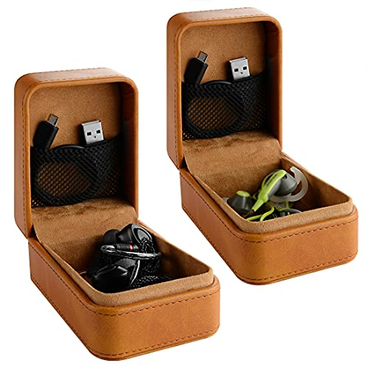 Geekria Ultra-Hard HiFi Stereo Earbuds Case, Hi-Res in-Ear Monitor Headphones Case, Wired in-Ear Earbuds Elastic Sequin Travel Box/Protective Hard Earphones Storage Bag (Brown)