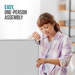 Steel-AID 50-inch Rolling Privacy Room Divider - Freestanding Office Wall Partition with Non See-Through Blackout Screen - Sturdy & Durable Iron Frame - Rolling Wheels - Black, White, Gray & Blue