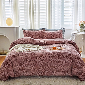 WARMDERN Velvet Duvet Cover King Set Sage Red Velvet Duvet Cover Red Velvet Comforter Cover 3Pcs Ultra Soft Duvet Cover Breathable Solid Luxury Flannel Velour Duvet （Red，King）