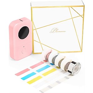 Phomemo Label Maker D30 Portable (Pink)-with 5 Adhesive Label Thermal Paper Portable Mini Bluetooth Thermal Label Printer Labeler Easy to Use,Gift- (USB Rechargeable)