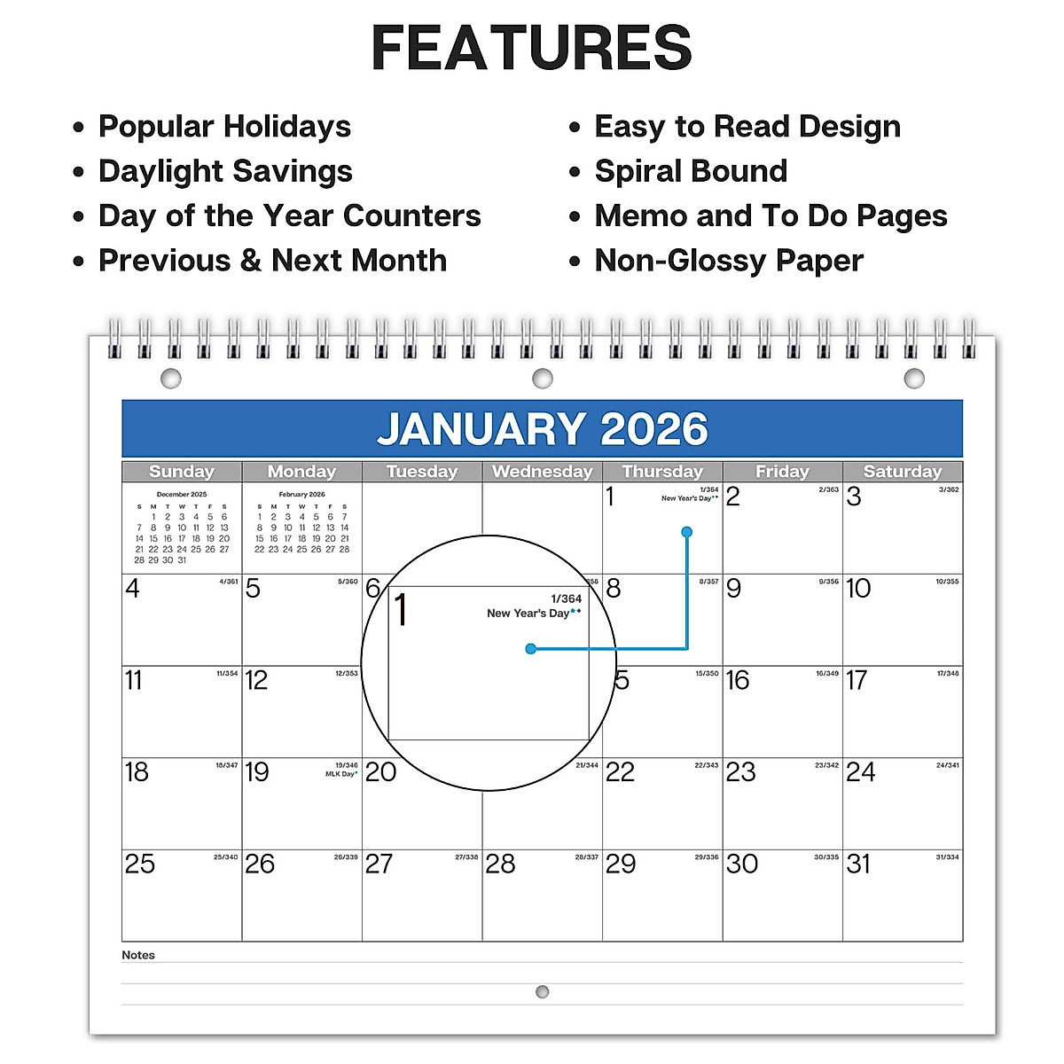 Dunwell 2023 Calendar for 3-Ring Binder (8.5x11, Blue Shades) Use as 2023 Binder Calendar, Wall Calendar or Desk Calendar, 3-Hole Punched, Fits Standard Notebooks