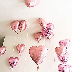 10 pcs Rose Gold Heart Balloons 18" Heart Love Foil Balloon, Helium Support Valentines Day Wedding Bridal Engagement Party Anniversary Decorations