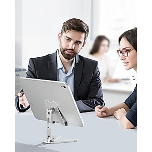 MoKo Tablet/Phone Stand, Foldable Aluminum Desk Phone Stand for iPhone/Tablet 4-11", Fit with iPhone 16/Pro/Pro Max/Plus, iPhone 14 Pro Max/14, iPad Air 4/Mini 6, iPad Pro 11, iPad 10.2 10th, Silver