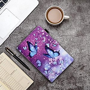 YUNHOTIC Case for Samsung Galaxy Tab A8 10.5 inch 2022 Model (SM-X200/X205/X207), Auto Wake/Sleep, Premium PU Leather Folding Stand Cover with Pen Holder & Multiple Viewing Angles - Purple Butterfly