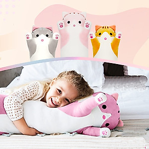 SEENEEY Long Plush Body Pillow,Cute Cat Stuffed Animals Soft Plushies,Cute Plush Cat Plush Animal,Stuffed Plush Doll Toy Gift for Kids Girlfriend.