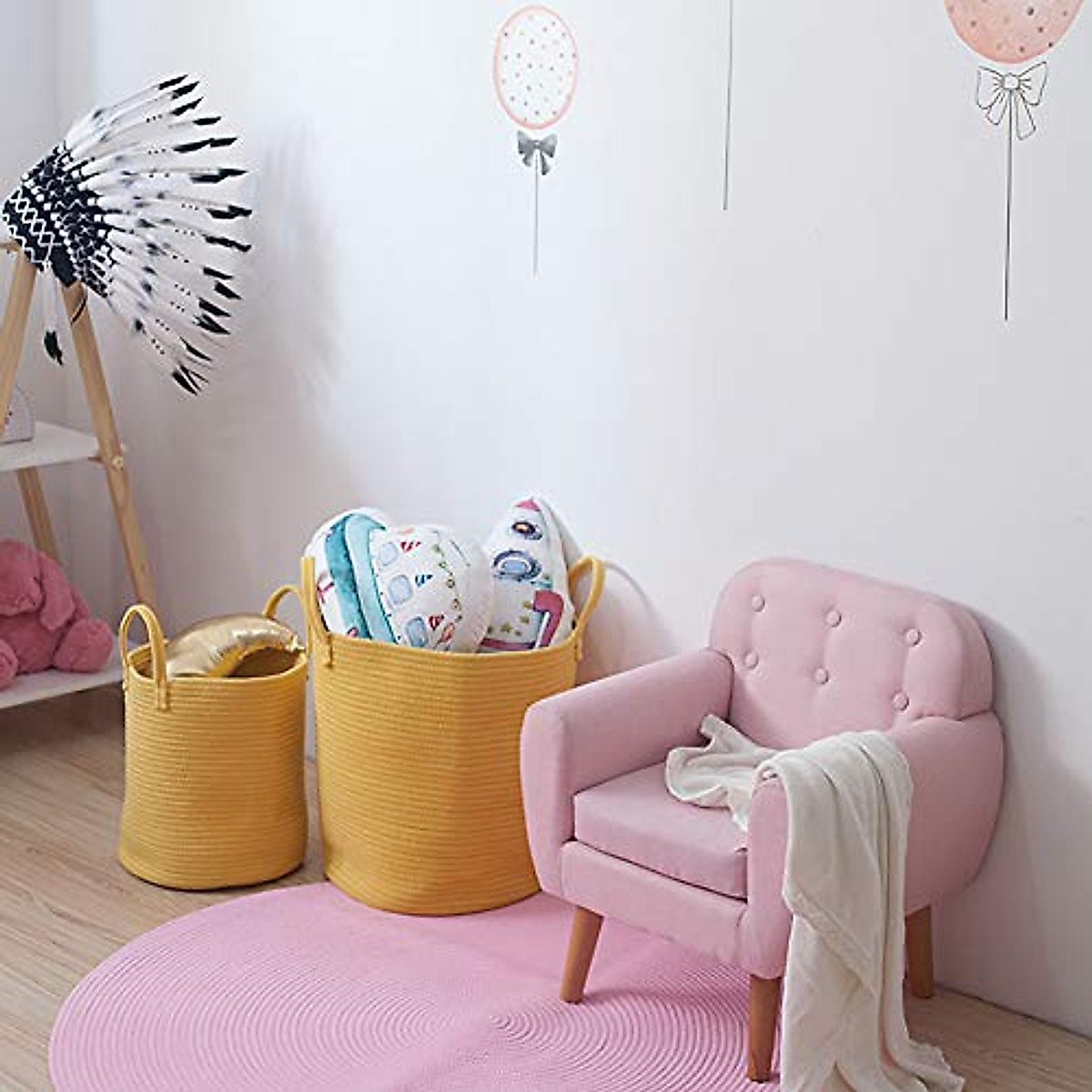 Mojesse Large Baskets for Blankets，Soft Cotton Rope Woven Storage Baskets with Strong Handles，Perfect for Nursery Laundry Basket,Kids Toy Hamper, Throw Blanket Basket for Living Room