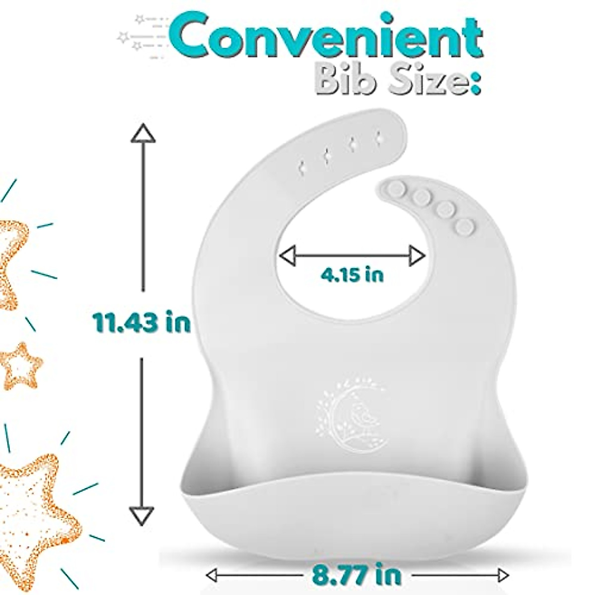 Silicone Baby Bibs (2 Pack), Soft Comfortable Adjustable Waterproof Bib, Unisex Easily Clean Bibs With Food Catcher For Babies And Toddlers. Modern Gender Neutral Colors: Grey & White.
