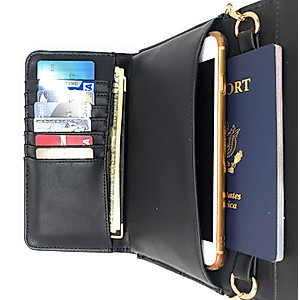 lola mae Wallet Clutch for Women with Phone Holder, Cellphone Purse with strap Fold-Over Crossbody bag (BLACK)