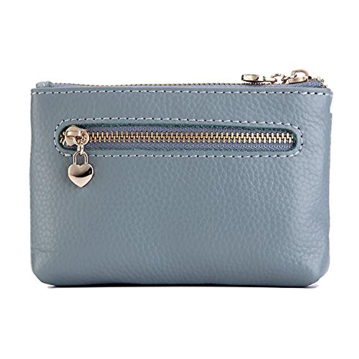 ZOOEASS Coin Purse Women Genuine Leather Zip Mini Purse With Key Ring Triple Zipper Card Holder Wallet (Blue)
