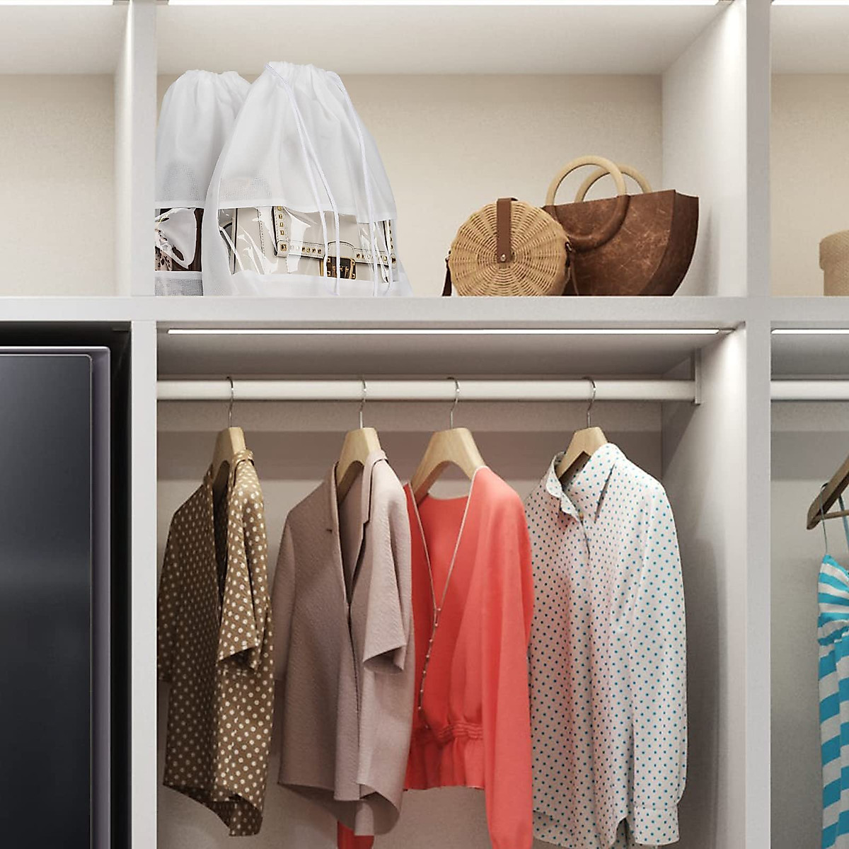 Ibnotuiy 10Pcs Non-Woven Fabric Dustproof Drawstring Bag Handbag Storage Organizer Dust Cover Large (Large, Black)