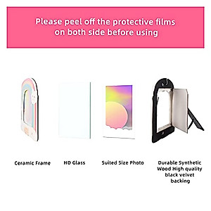 Ceramic Picture Frame Rainbow Decorative with High Definition Really Plexiglass Sheet for Table Top Desk Photo Display or Hanging White Color Memento (4x6/5x7)