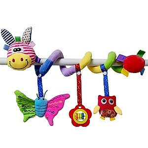 KSIEE Car Seat Toys,Adorable and Soft Infant Baby Spiral Plush Activity Hanging Toys with Music Box BB Squeaker and Rattles for Car seat Stroller Crib Bassinet (Yellow Donkey)